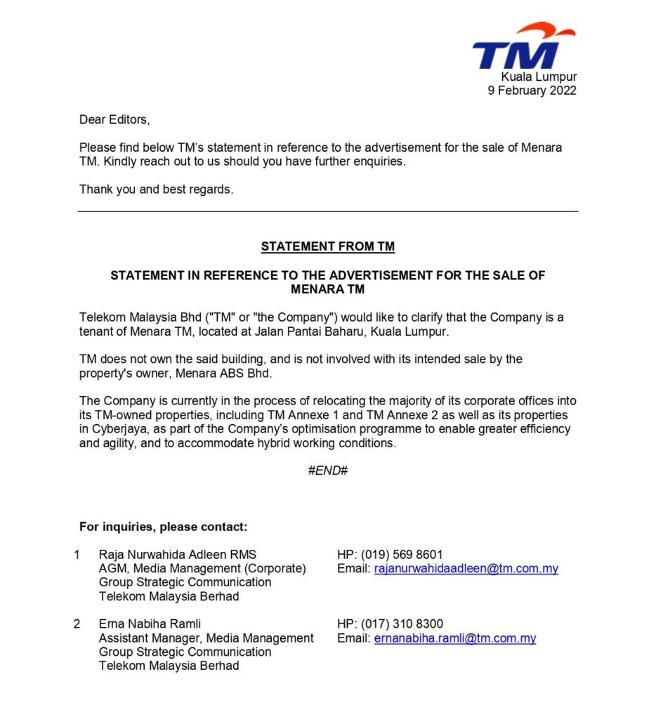 Is The Iconic Menara TM Up For Sale? Telekom Malaysia Releases ...
