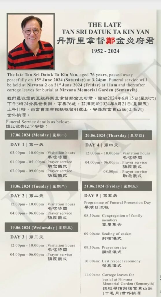 Waz Lian Group Founder Ta Kin Yan Passes Away; Sultan Ibrahim & Celebs ...