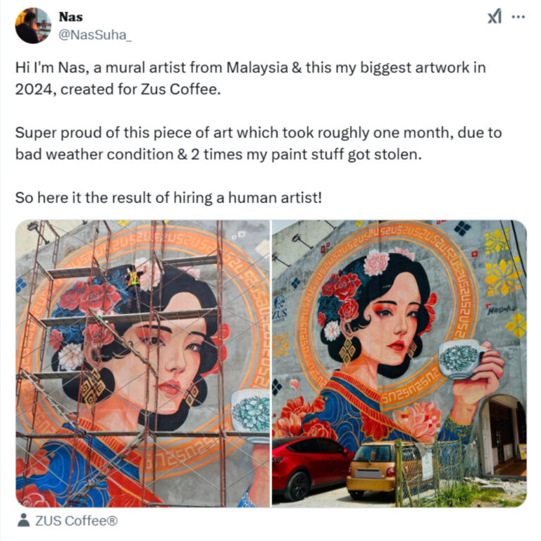 (Video) Local Artist Nas Suha Unveils Giant Mural In Collaboration With ZUS Coffee - Hype Malaysia