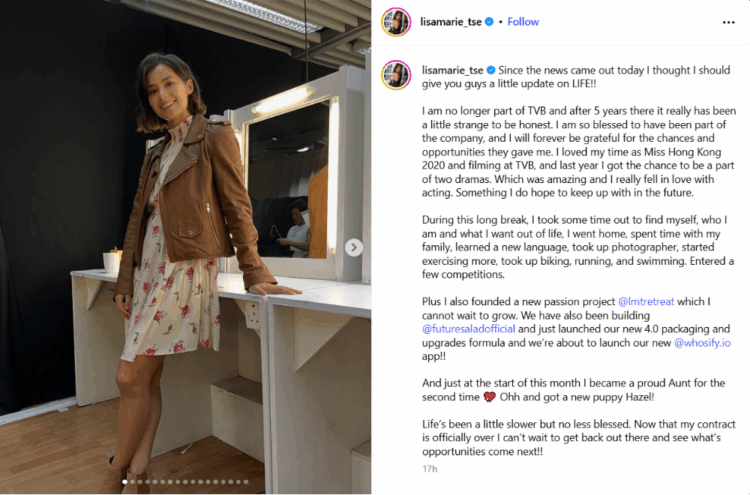 Former Miss HK Lisa-Marie Tse Announces Departure From TVB After 5 ...